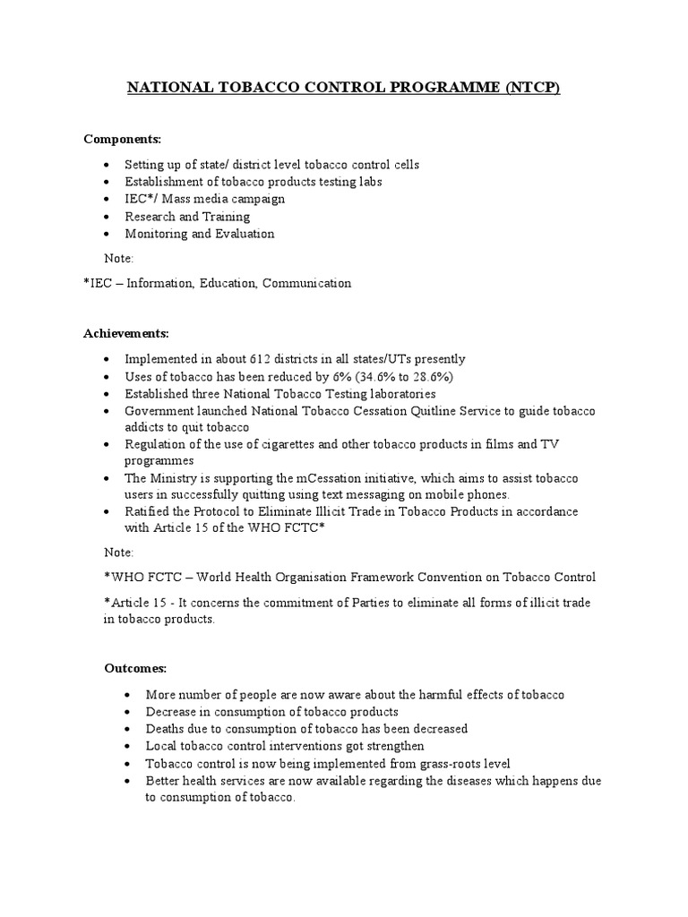 National Tobacco Control Programme Overview | PDF | Self-Improvement