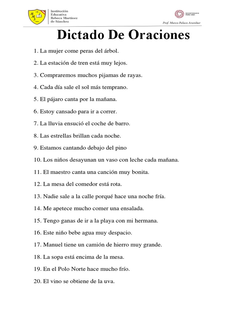 Dictado de Oraciones Formato Editable | PDF