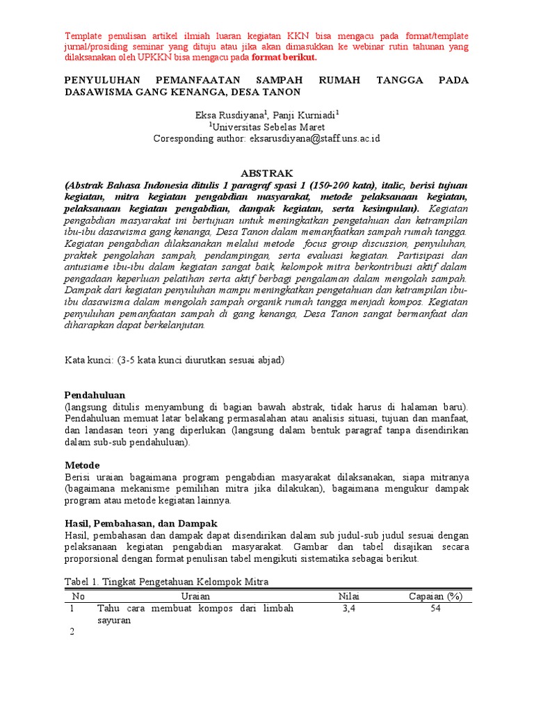 Template Penulisan Artikel KKN | PDF