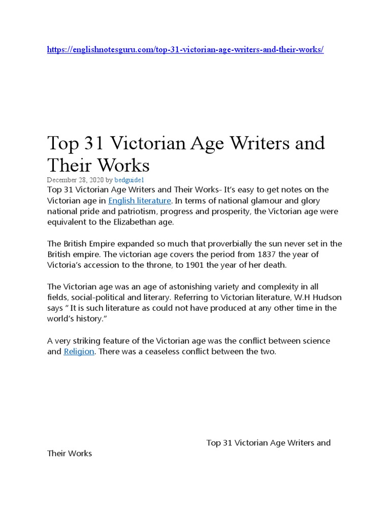Victorian Age Writers and Their Works | PDF | Victorian Literature ...