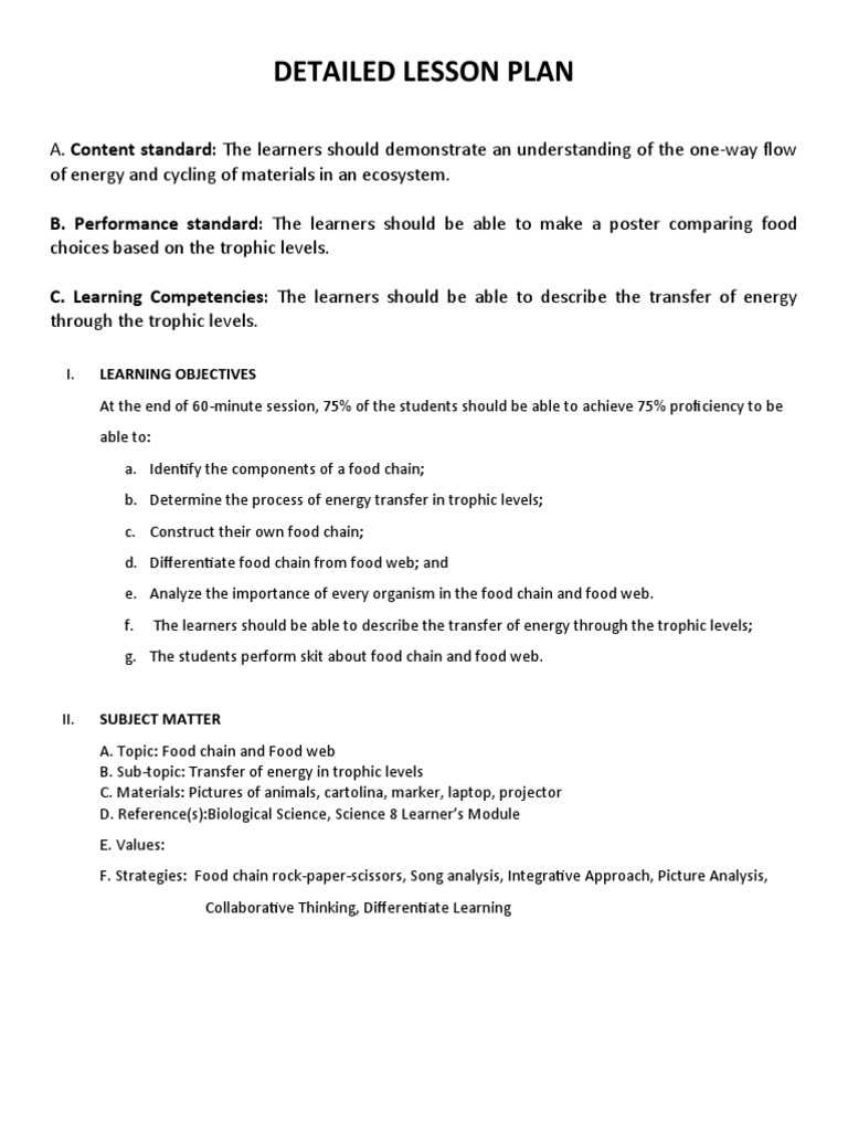 Detailed Lesson Plan | PDF | Food Web | Environmental Science