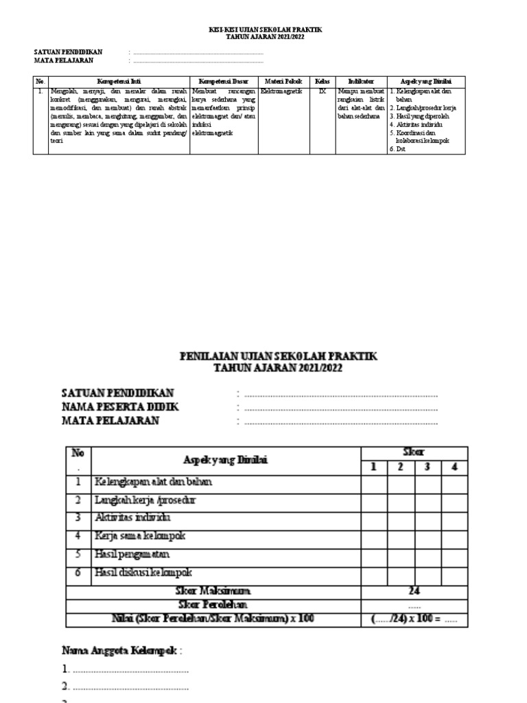 Format Penilaian Ujian Praktek IPA | PDF