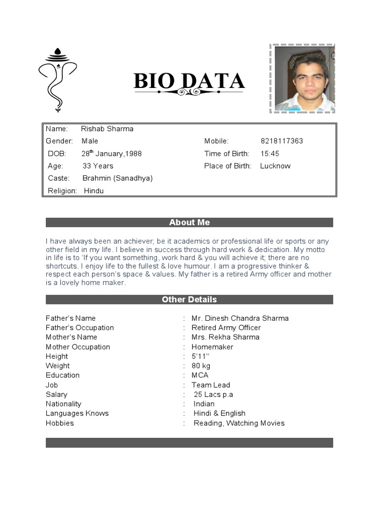 Marriage Biodata Format 7 | PDF