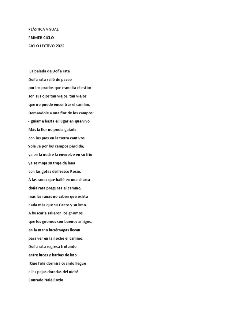 Balada de Doña Rata. Primer Ciclo Marzo | PDF