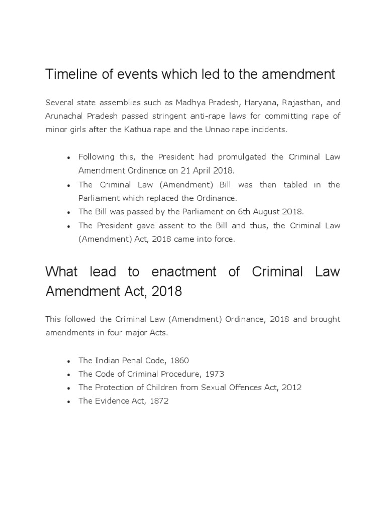 Timeline of Events Which Led To The Amendment | PDF | Bail | Public Law