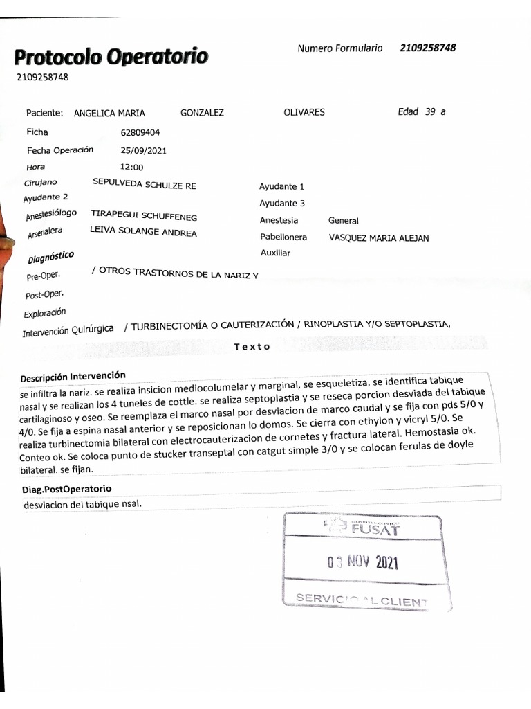 Protocolo Operatorio Angelica González | PDF