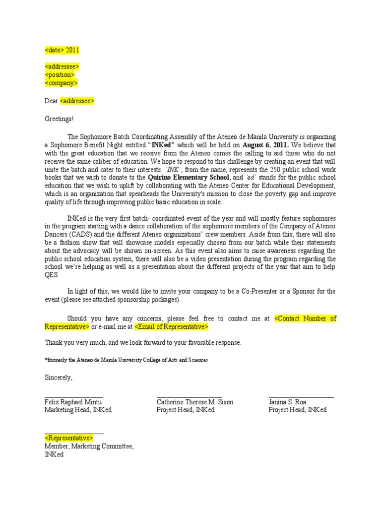 Approved Sponsorship Letter For Alcoholic Sponsors | PDF | Business ...