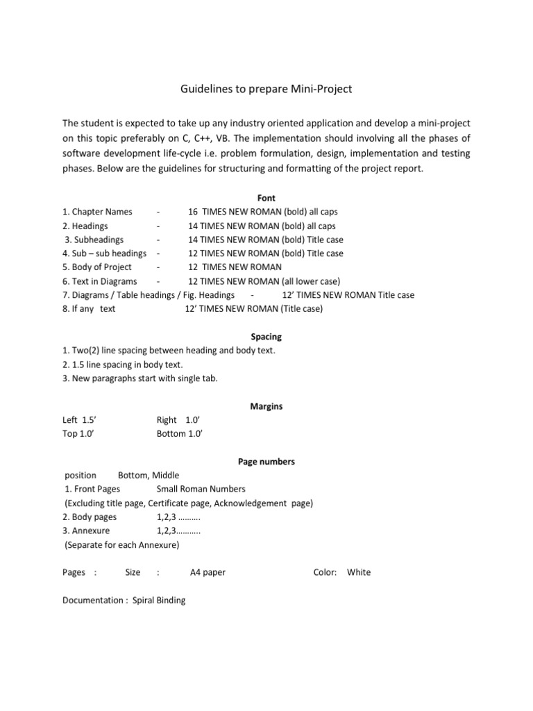 Guidelines Mini Project | PDF | Times New Roman | Computer Science