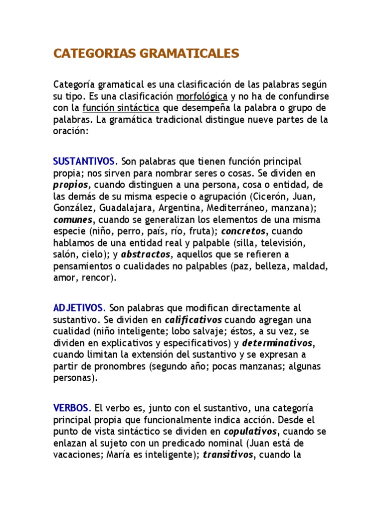 Nueve categorías gramaticales explicadas | PDF | Adverbio | Parte del ...