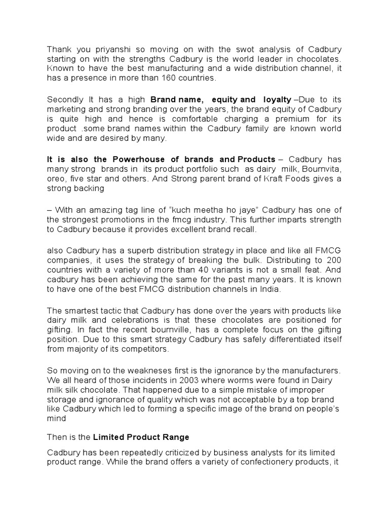 Cadbury Swot Ana. | PDF | Brand | Chocolate
