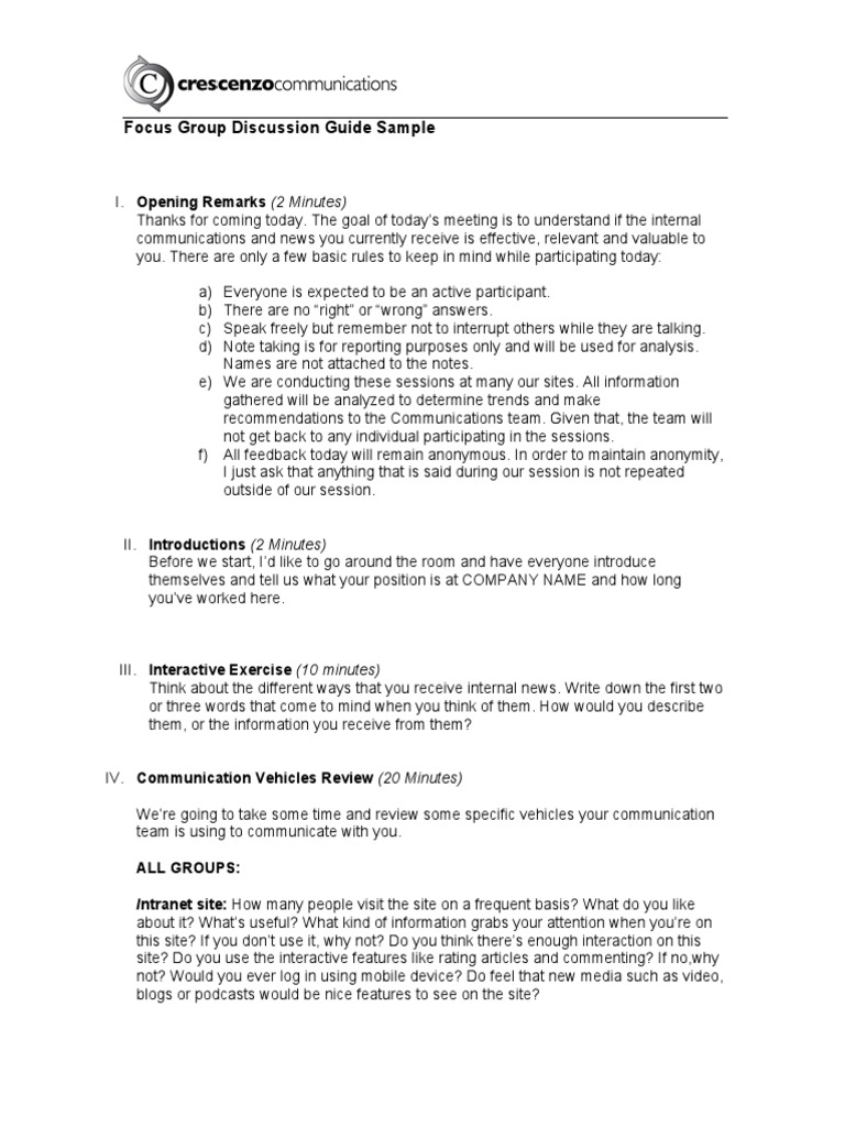 Focus Group Discussion Guide Sample | PDF | Focus Group | Communication
