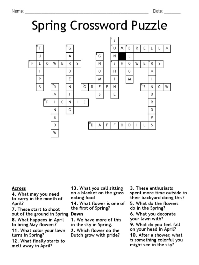 Spring Crossword Puzzle: Name: - Date | PDF