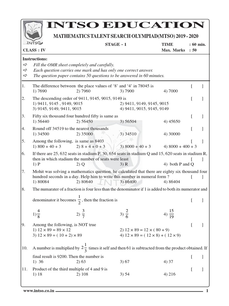 Intso Education: Mathematics Talent Search Olympiad (Mtso) 2019 - 2020 ...