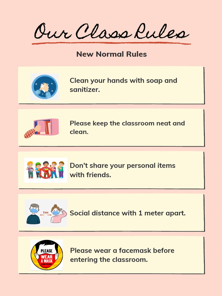 Pink and Cream Illustration Classroom Rules Poster | PDF