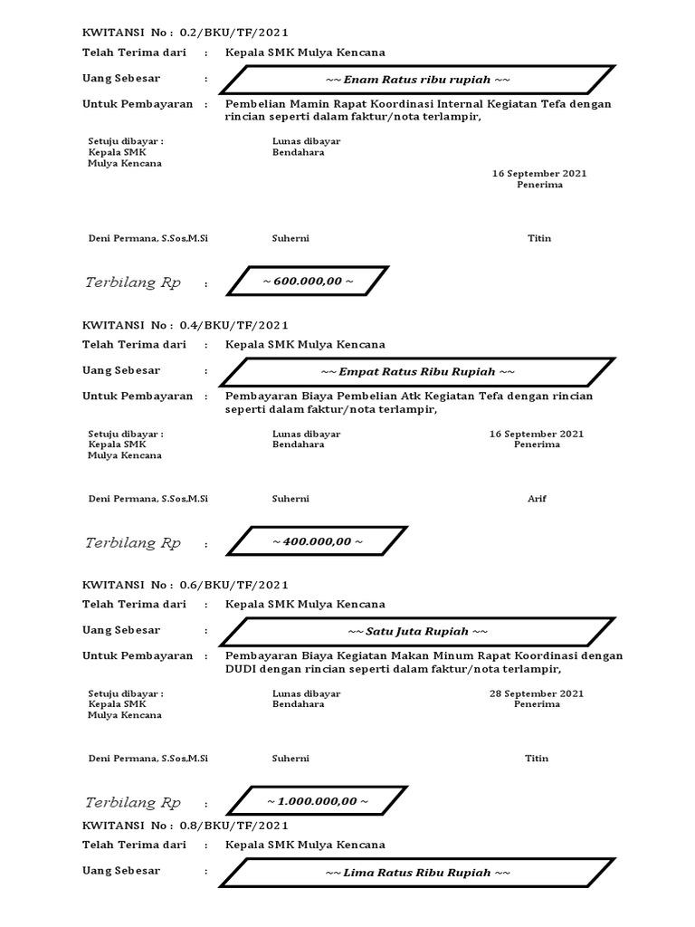 Contoh Bku Dan Kwitansi Dak | PDF