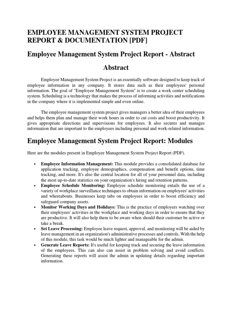 Employee Management System Project Report & Documentation (PDF ...