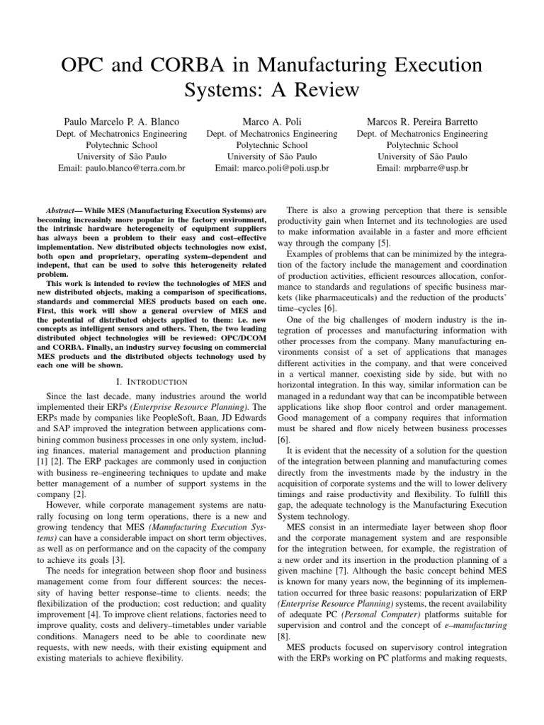 OPC and CORBA in MES | PDF | Component Object Model | Common Object Request Broker Architecture
