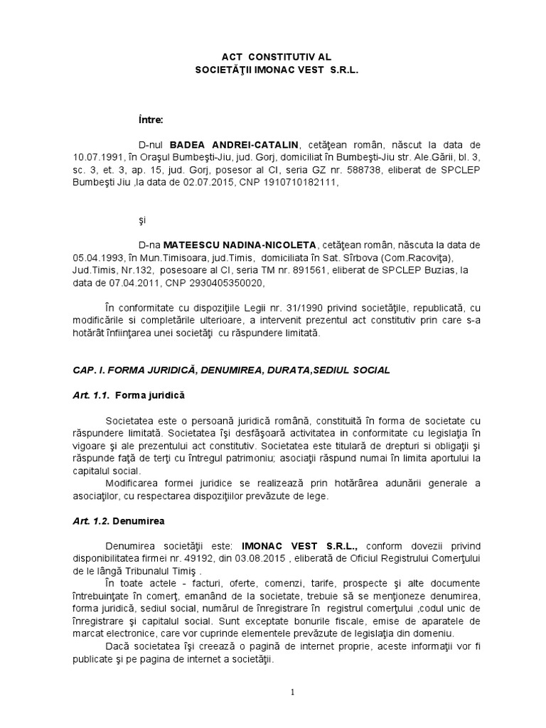 Act Constitutiv | PDF