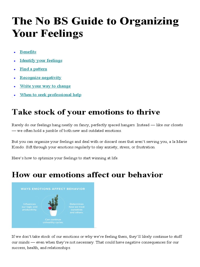 The No BS Guide To Organizing Your Feelings | PDF | Thought | Anxiety
