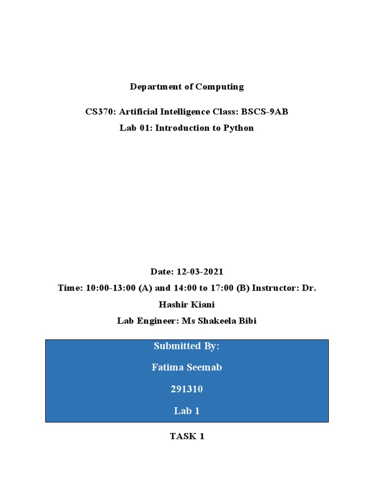 AI Lab1 | PDF