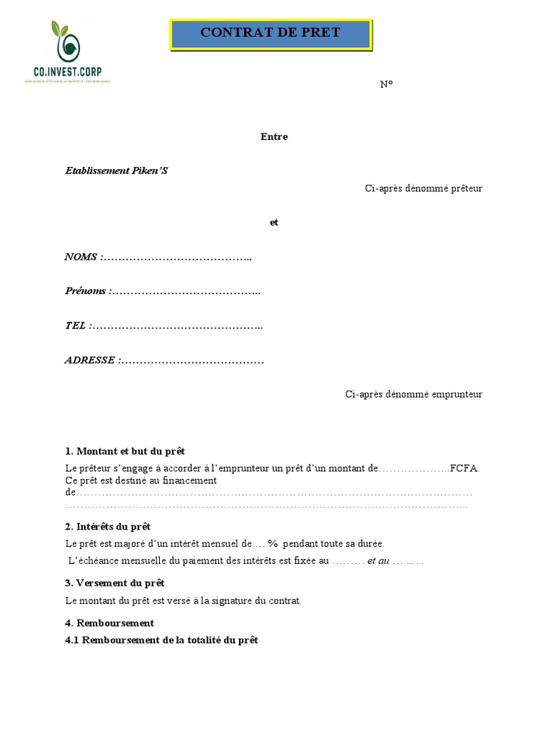 Modèle de contrat de prêt entre particuliers | PDF | Prêts