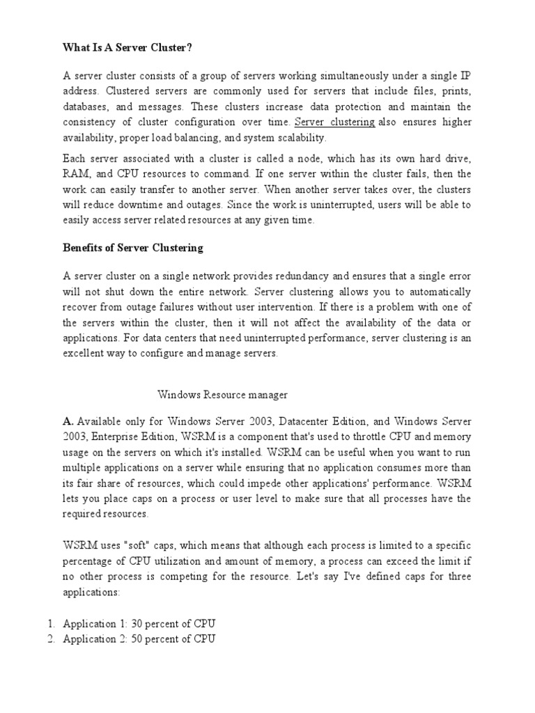 Understanding Server Clusters: Increased Availability, Load Balancing and Scalability Through ...