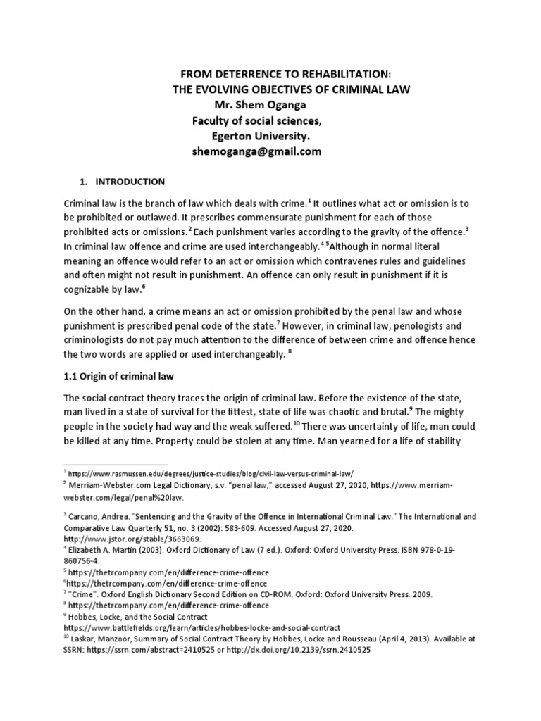 From Deterrence To Rehabilitation: The Evolving Objectives of Criminal ...