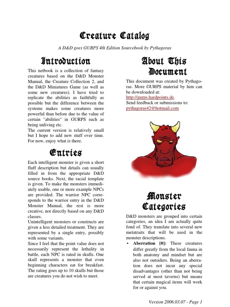 GURPS Creature Catalogue 4th Edition | PDF | Nature