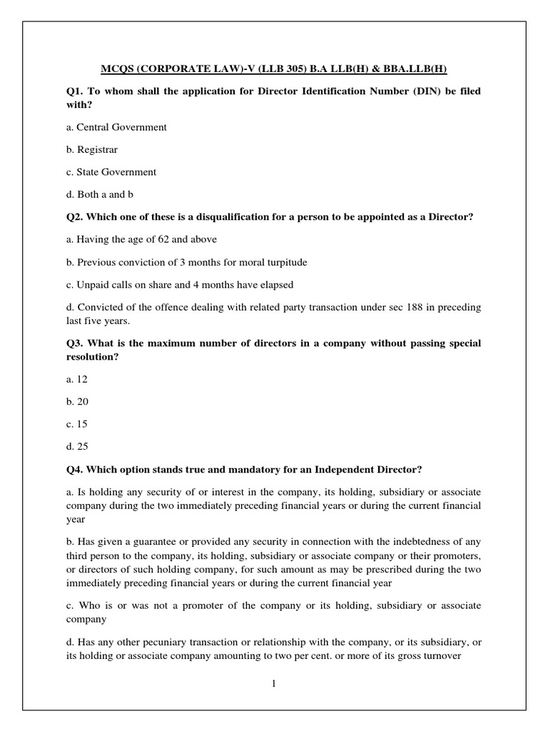 Corporate Law MCQ - Question Bank | PDF | Liquidation | Legal Concepts