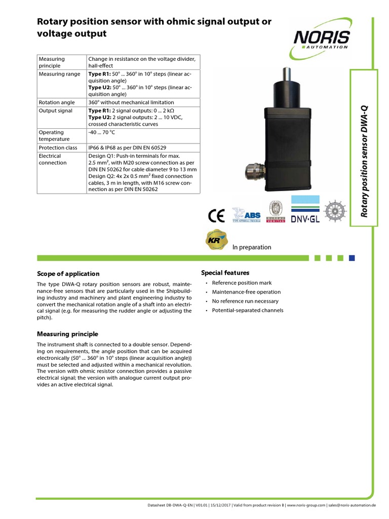 Rotary Position Sensor With Ohmic Signal Output or Voltage Output | PDF ...