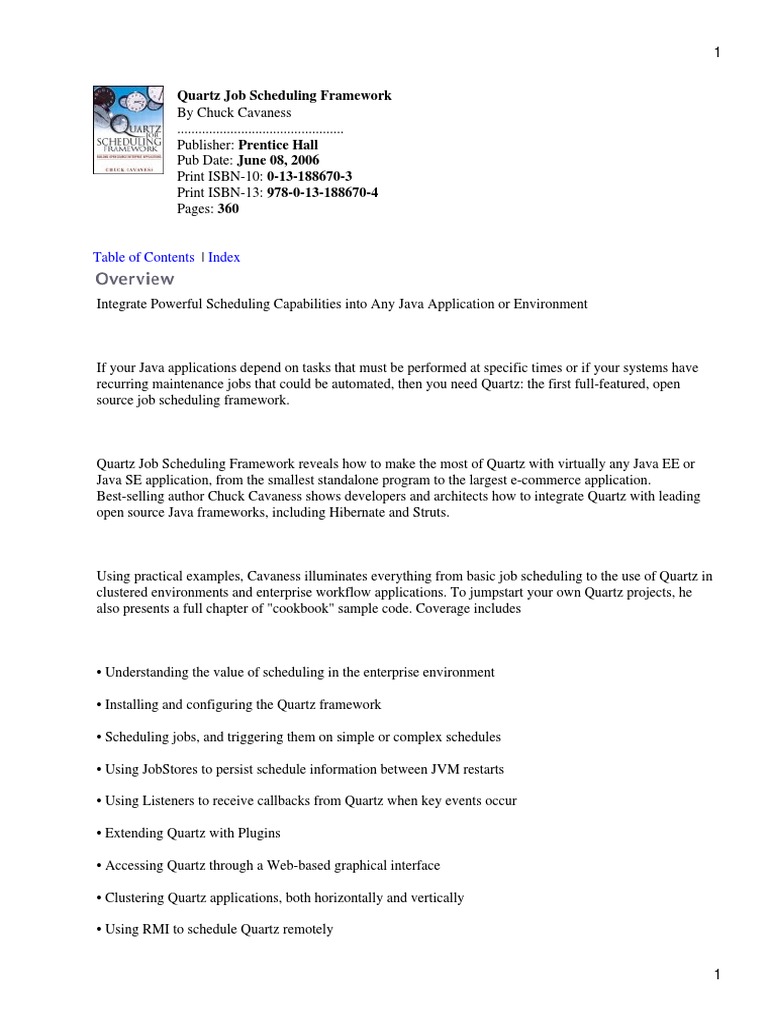 Quartz Job Scheduling Framework Building Open Source Enterprise Applications Pdf Scheduling