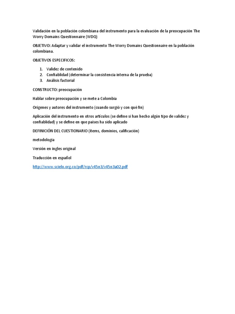 The Worry Domains Questionnaire | PDF