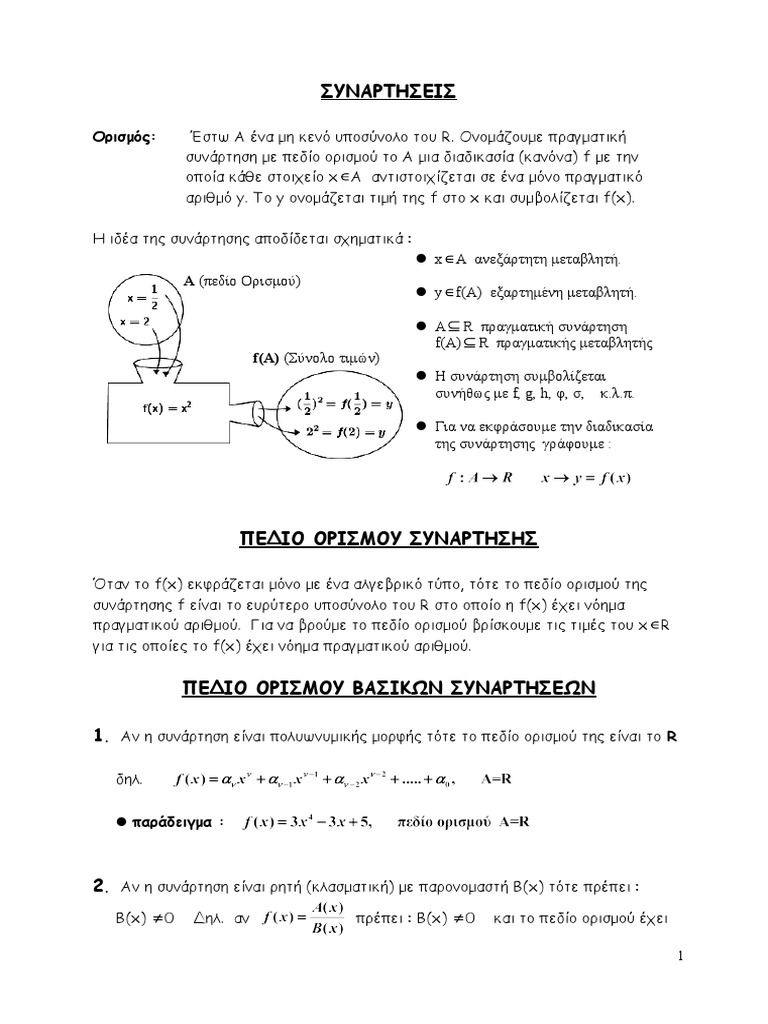 ΦΥΛΛΟ ΕΡΓΑΣΙΑΣ 1 - ΠΕΔΙΟ ΟΡΙΣΜΟΥ ΣΥΝΑΡΤΗΣΗΣ | PDF