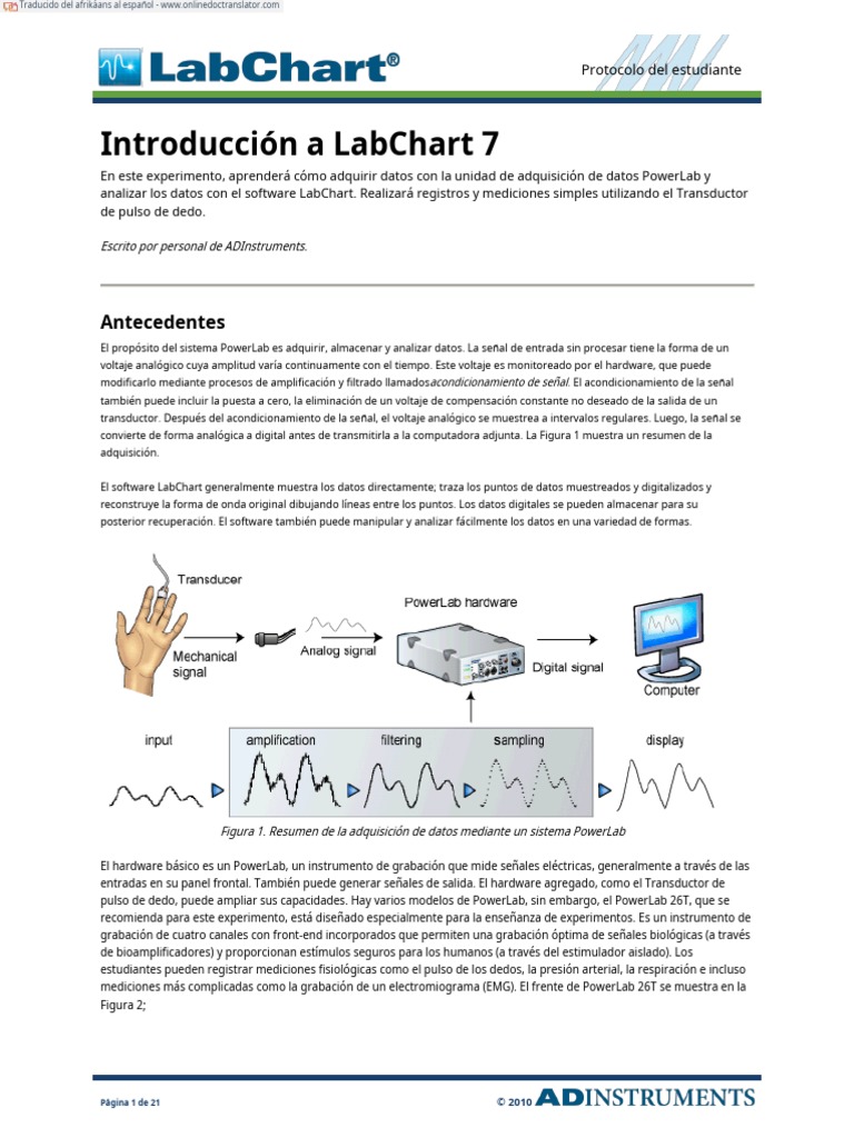 Introduction To LabChart 7 Student Protocol - Af.es | PDF | Adquisición ...