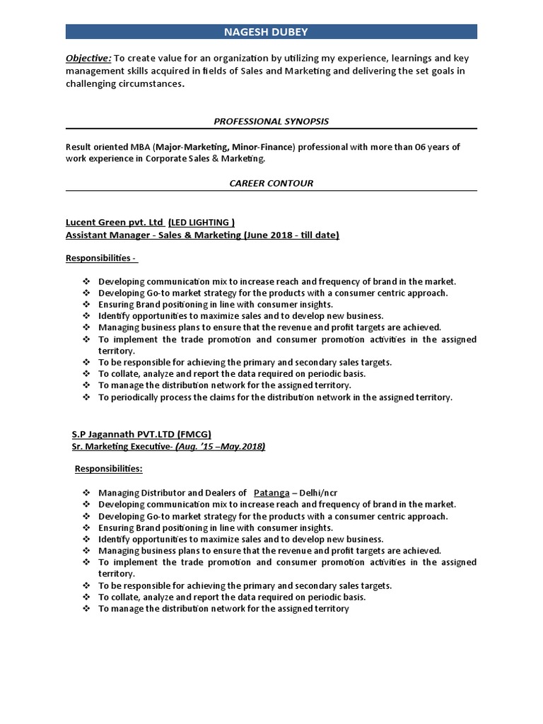 1629357267616resume Nagesh | PDF | Marketing | Sales