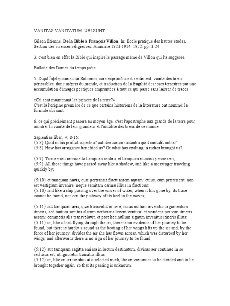 Vanitas Vanitatum. Ubi Sunt | PDF