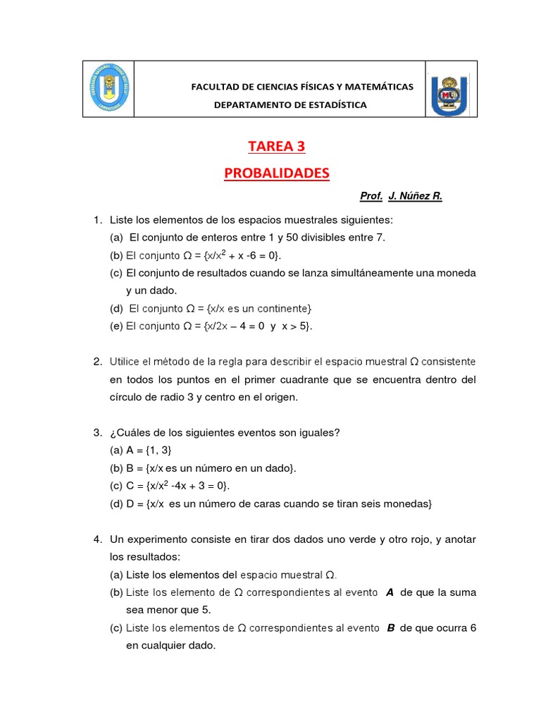Tarea sobre Probabilidades | PDF | Probabilidad | Matemáticas