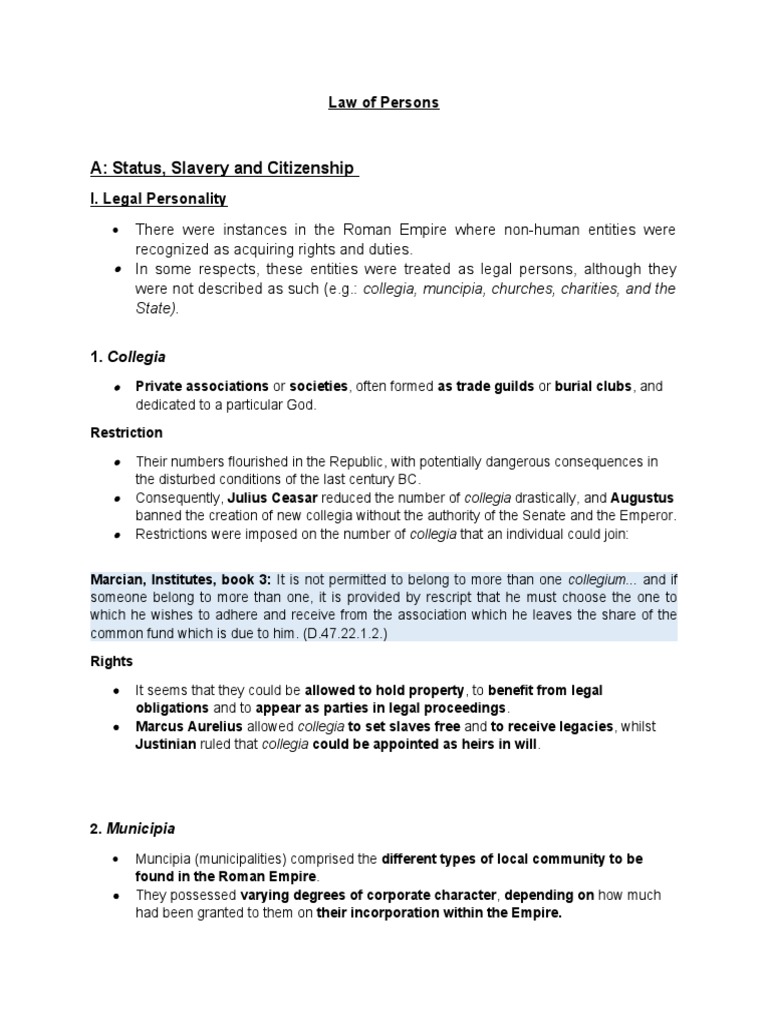 Law of Persons | PDF | Citizenship | Roman Empire
