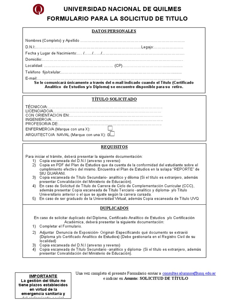 Formulario Solicitud de Titulo | PDF