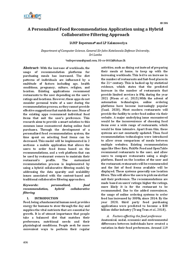 A Personalized Food Recommendation Application Using A Hybrid ...