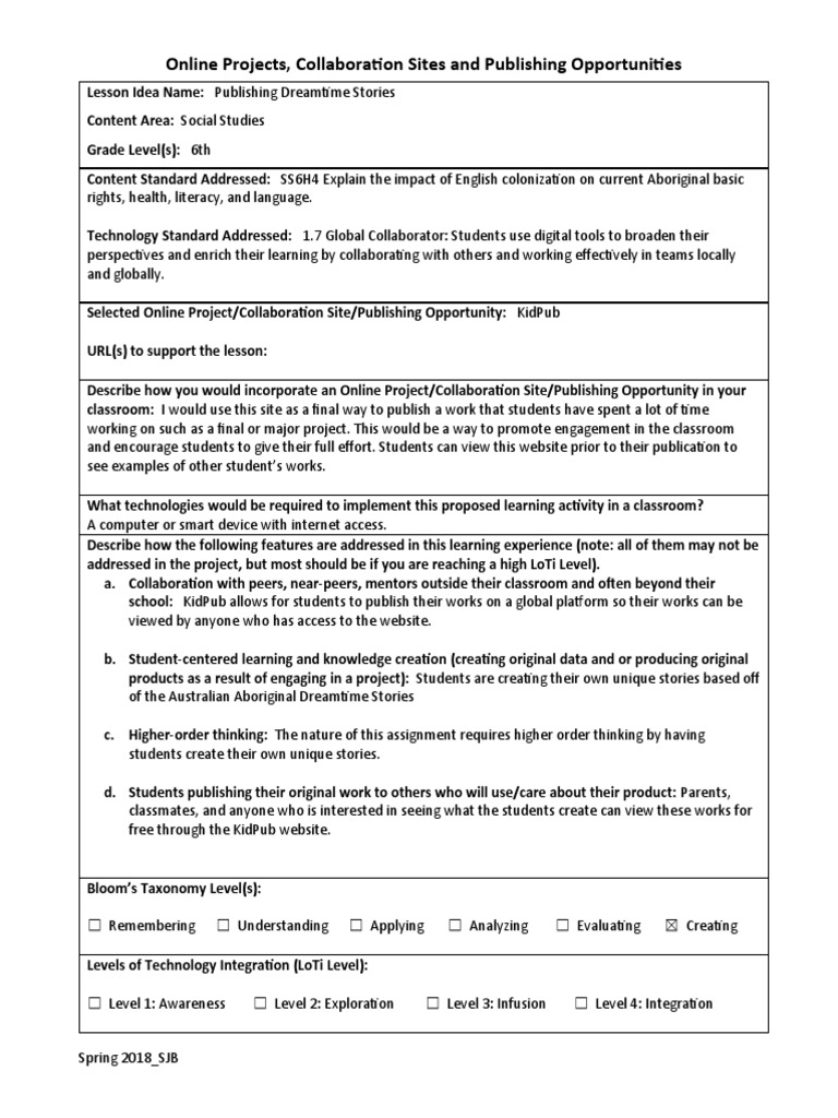 Catrina Gage 09 Online Learning Project Lesson Idea Template | PDF ...