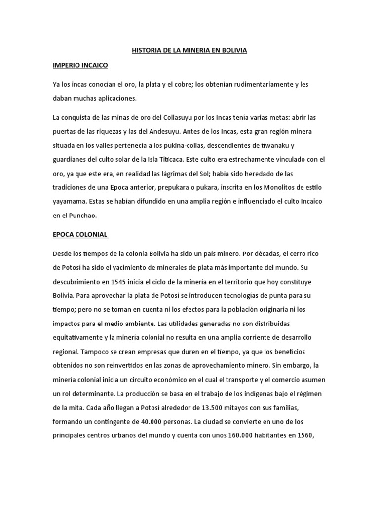 Historia de La Mineria en Bolivia | PDF | Fundición | Estaño