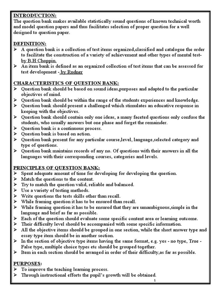 Content Question Bank | PDF | Test (Assessment) | Question