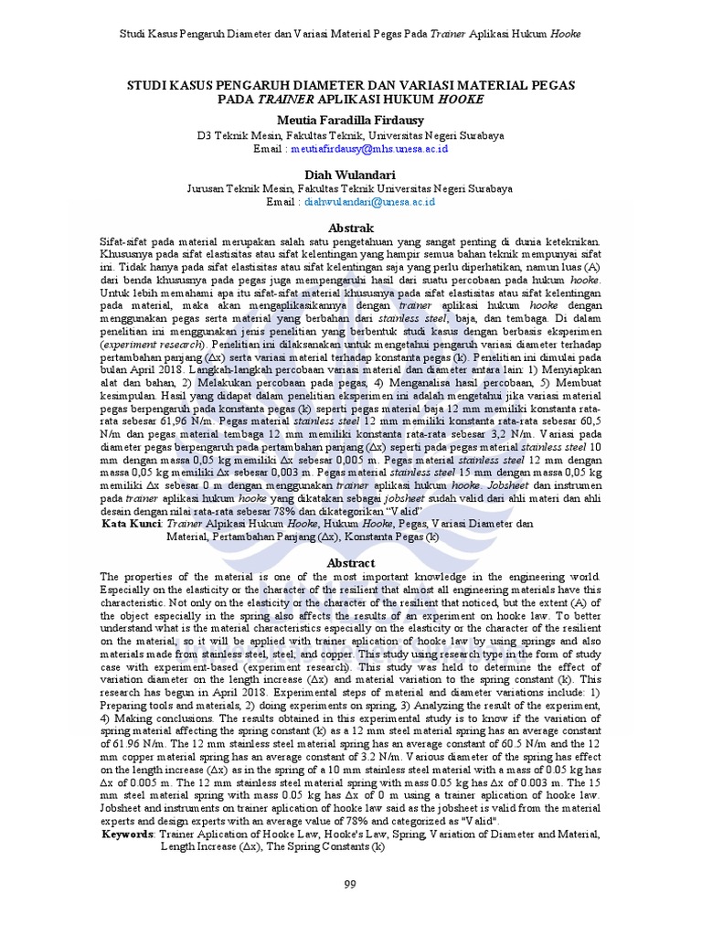 Studi Kasus Pengaruh Diameter Dan Variasi Material Pegas | PDF