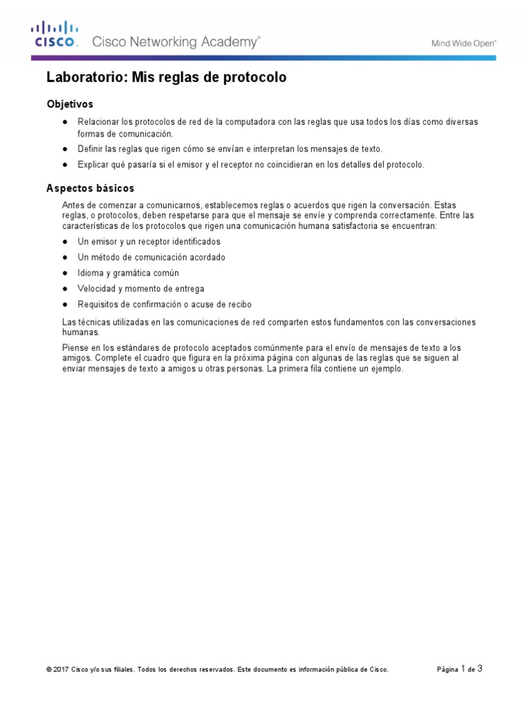 3.1.1.2 Lab - My Protocol Rules | PDF | Comunicación | Informática