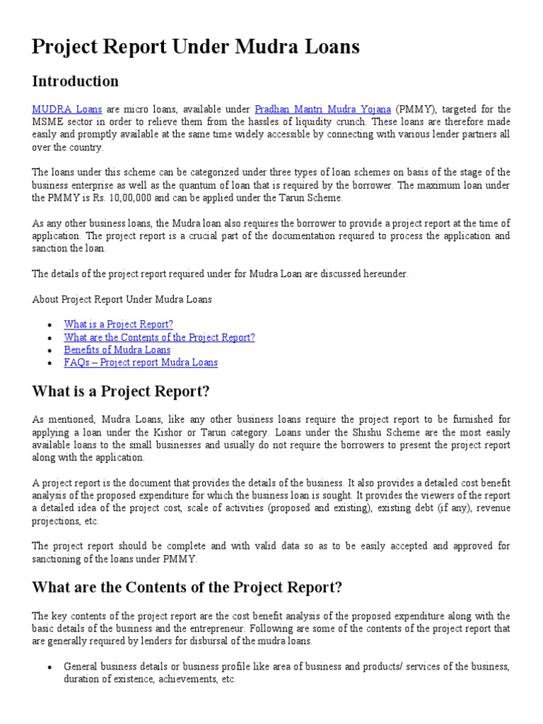 Project Report Under Mudra Loans | PDF | Loans | Internal Rate Of Return