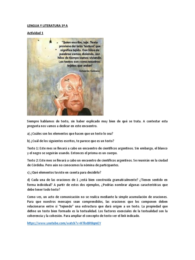 LENGUA Y LITERATURA 3º A. Actividades | PDF