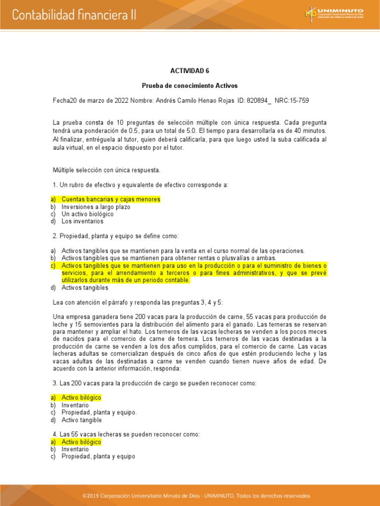 Uni4 - Act6 - Parcial Final RESUELTO | PDF | Vacas | Depreciación