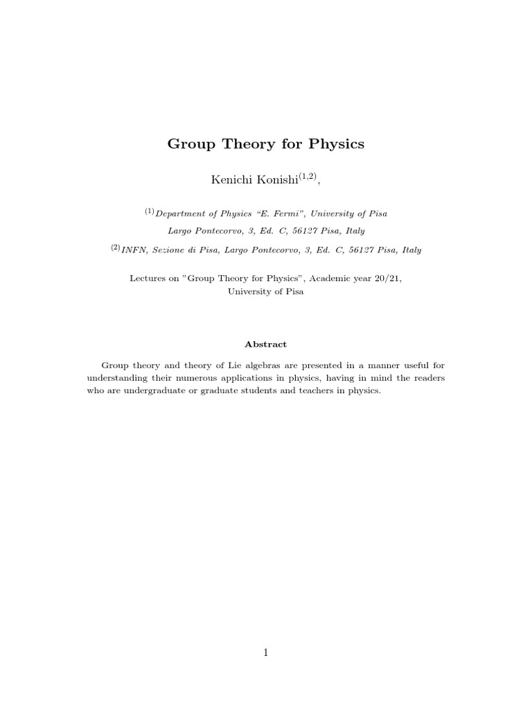 Group Theory For Physics: Kenichi Konishi | PDF | Group (Mathematics ...