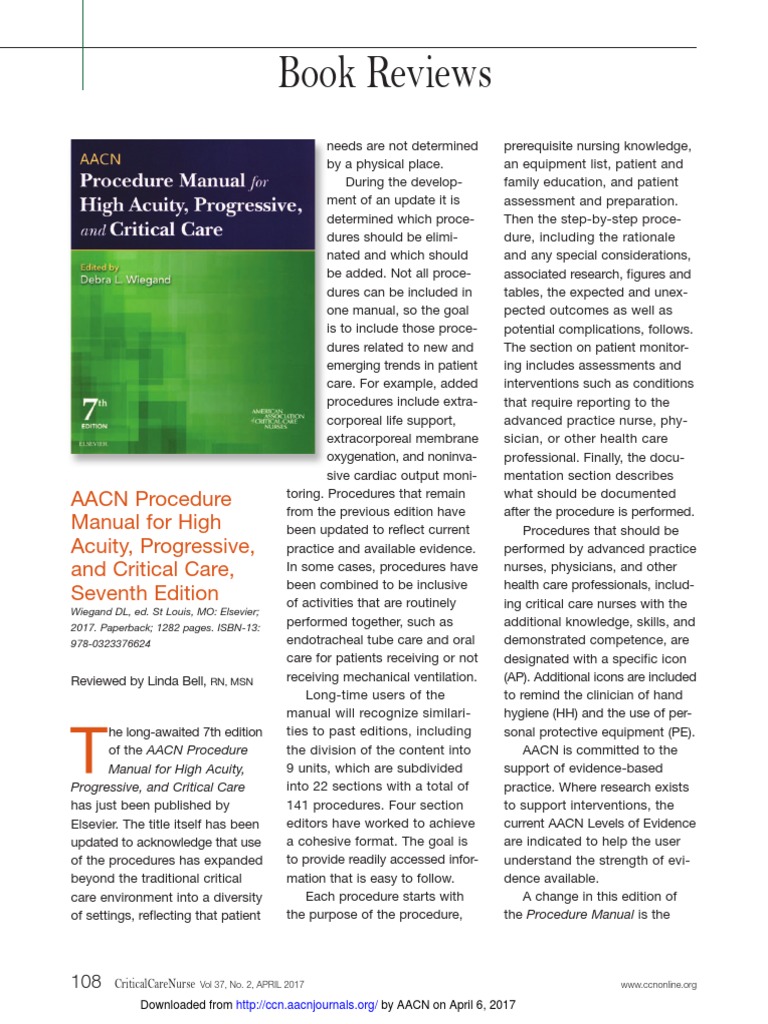 Book Reviews: AACN Procedure Manual For High Acuity, Progressive, and Critical Care, Seventh ...